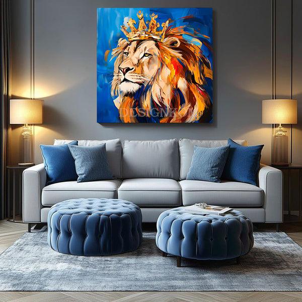 Tableau lion bleu roi de la forêt - Art mural puissant et moderne ...