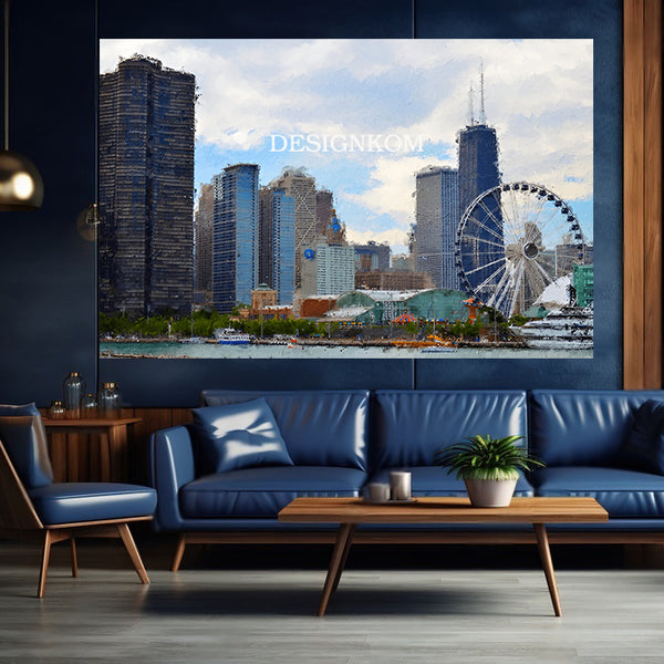 Tableau Skyline Moderne – Vue Urbaine avec Grande Roue | Art ...