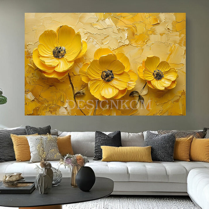 Tableau fleurs jaunes en relief – Art mural moderne – Designkom